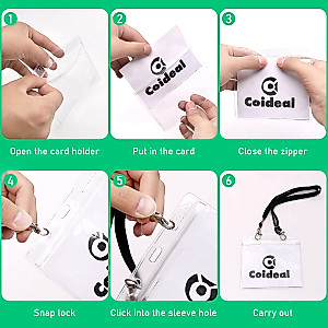 Clear Plastic Horizontal Badge Holder - Coideal 12 Pcs Thick Name Tag ID Card Protector Holders Large Transparent Sleeve Waterproof (4.8 x 3.5 Inch)