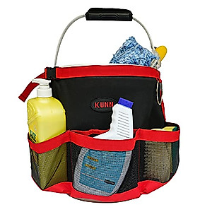 KUNN Car Wash Bucket Tool Organizer for 5 Gallon Bucket with Towel Holder Ring,Soap Pockets Cleaning Bucket Organizer Water-Resistant Mesh Pockets for Clean Supplier,Car Wash Supplier Red