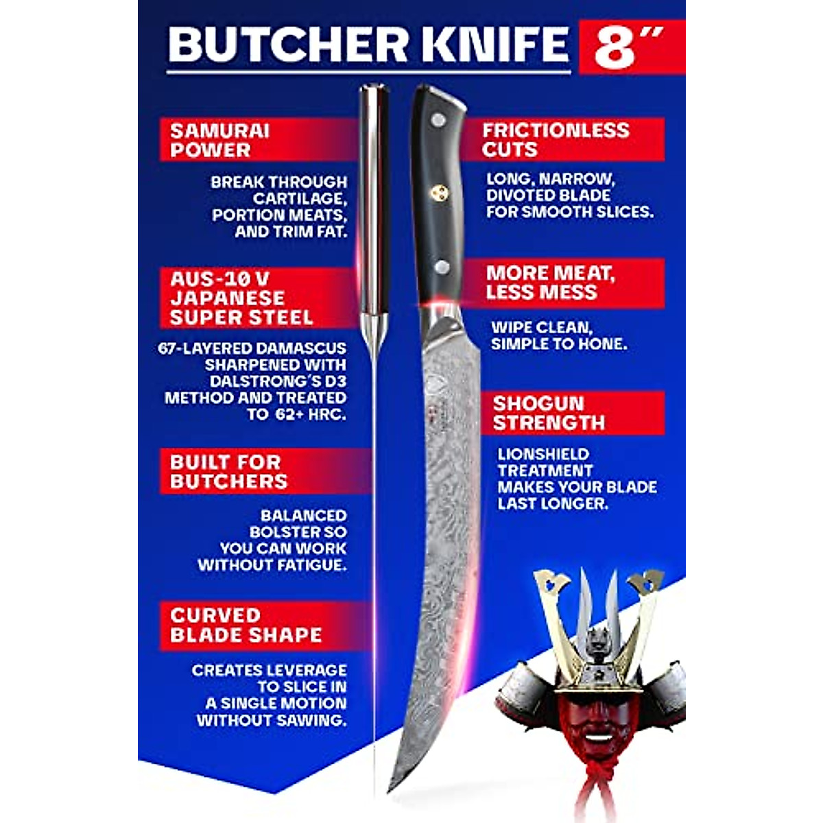 DALSTRONG Butcher Knife - 8 inch - Shogun Series ELITE - Japanese AUS-10V Super Steel - G10 Handle - Vacuum Treated - Meat, Kitchen Slicer - Razor Sharp Breaking Knife - BBQ Knife - Sheath Included