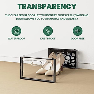 WALL QMER Shoe Boxes Clear Plastic Stackable, 12Pack, Large Size, Up to US Size 12, Crystal Clear Shoe Storage, Easy to Assemble, Sturdy, Versatile Shoe Organizer, Black