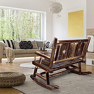 XCSOURCE Outdoor Rocking Bench, Wooden Double Outdoor Patio Rocker Chair for 2 Persons, Rustic Log Porch Bench for Farmhouse Decoration (Brown)