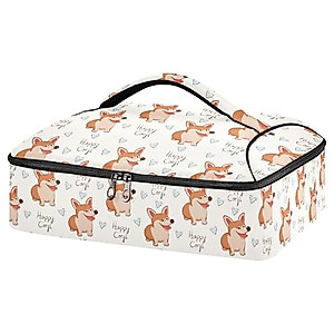 Kcldeci Insulated Thermal Food Carrier Insulated Casserole Carrier for Hot or Cold Food,Dog Happy Corgi Insulated Tote Bag for Potluck Cookouts Parties Picnic,Lasagna Lugger