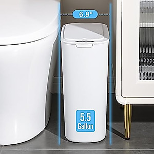 TrashAid Touchless Bathroom Trash Can with Lid, 5.5 gallon Rechargeable Motion Sensor Slim Trash Bin Automatic, Smart Plastic Garbage Can White Wastebasket for Toilet, Office, rv, Bedroom, Living Room