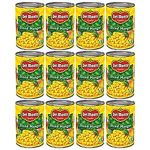 Del Monte Diced Mango in Extra Light Syrup, Canned Fruit, 12 Pack, 15 oz Can, Yellow