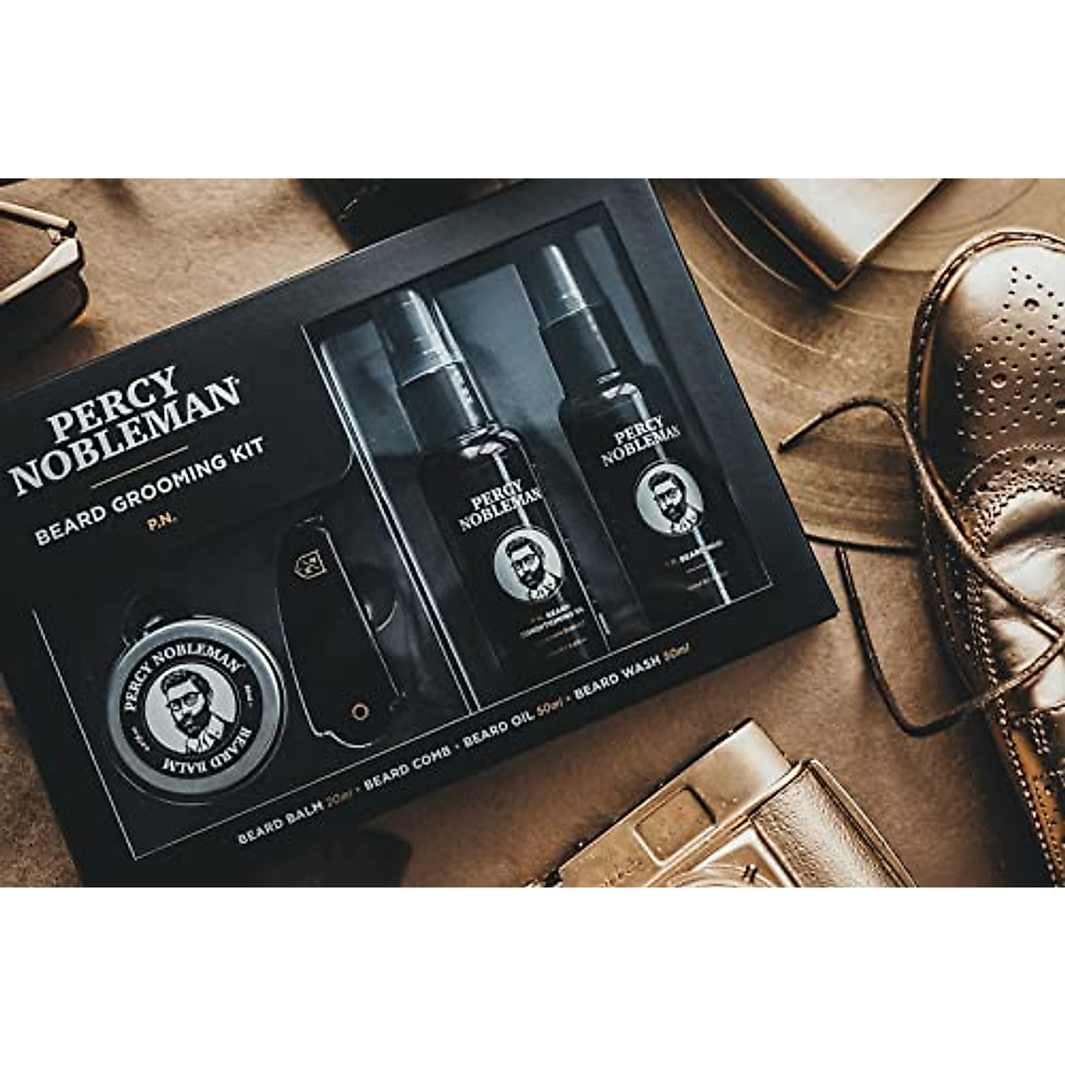 Percy Nobleman Beard Grooming Kit. Signature Scented Beard Oil 50ml. Beard Wash 50ml. Beard Balm 20ml. Beard Comb.
