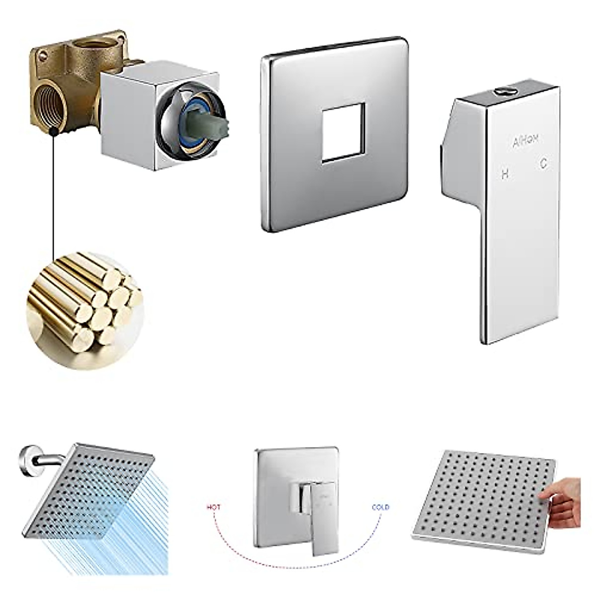 Aihom Shower Faucet Set Chrome, 8-Inch Rainfall Shower Head & Stainless Steel Shower Arm, Single Function Shower System with Single Handle Brass Rough-in Valve, Shower Trim Kit