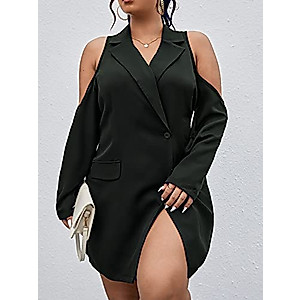 WDIRARA Women's Plus Size Cold Shoulder Button Front Long Sleeve Blazer Dress Black 3XL