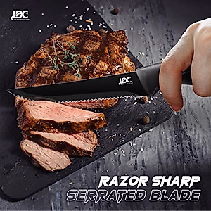 Lux Decor Collection Steak Knives - Black Steak Knives Set of 8 | m, Stainless Steel Ultra Sharp Serrated Steak Knives | Scratch Resistant & Dishwasher Safe knife Set | Sharp Knife Set