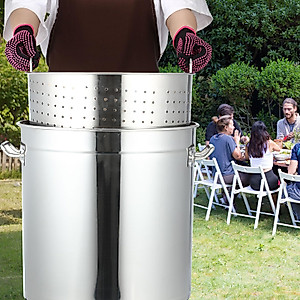 Geetery Stainless Steel Seafood Boil Pot with Basket, Stock Pot with Strainer Turkey Fryer Crab Crawfish Lobster Boil Pot with Injector Thermometer and High Temperature Resistant Gloves Kit (36.9 Qt)