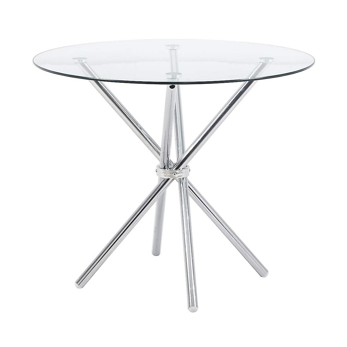Modern Round Dining Table with Clear Tempered Glass Top, 4 Chrome Legs Kitchen Table for 2 or 4 Person,Round Dining Table Furniture for Home Office Kitchen Dining Room(W 35.4 x L 35.4 x H 29.5 inch)