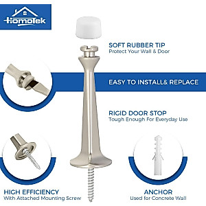 HOMOTEK 4 Pack Heavy Duty Solid Rigid Door Stop with Soft Rubber Tip, Zinc Die Cast Door Stopper Protect Wall & Door, Satin Nickel