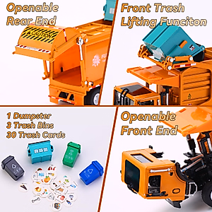 Garbage Truck Toys, Fubarbar 1:43 Bruder Tonka Trash Trucks Model for Boys Metal Diecase Waste Management Front Loader Die Cast Recycling Dumpster Truck Toy for 3 4 5 6 Years Old(Orange)