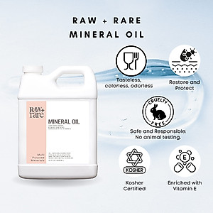 Raw Plus Rare Vegan Food Grade Mineral Oil, Safe for Wood Cutting Board, Butcher Block, Bamboo Cutting Board, and Knife Blade Oil, Cast Iron Tools Conditioner 32 oz