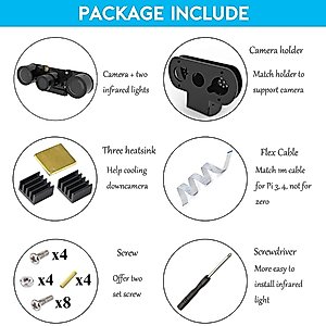 for Raspberry Pi, Infrared Night Vision IR Camera with Acrylic Holder Case, Adjustable-Focus Webcam for Pi 4/Pi 3 B+/Pi 3, Suit for Home Security Monitors, DIY, 3D Printer