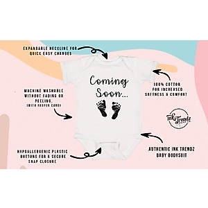 Ink Trendz Coming Soon... Baby Feet Pregnancy Announcement Baby Bodysuit (White, Newborn)