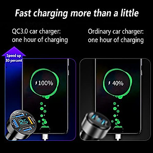 4-in-1 Car Charger 66W Super Fast Charging with USB 2.4A&QC 3.0(Voltmeter&LED Lights) Universal Quick Charge for 12-24V Car Cigarette Lighter Plug,Compatible with iPhone 14 13 12,S22 S21 S20(BK350)