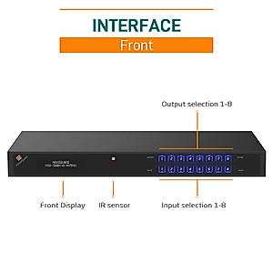 MAXSQUARE 8x8 HDMI Matrix Switch UHD 4K@60Hz 4:4:4 HDR Front Panel Touch Button, ARC & Audio Extraction, HDMI 2.0a, HDCP 2.2/1.4, 7.1ch Audio, EDID Management/Learning, TAA/NDAA Compliant