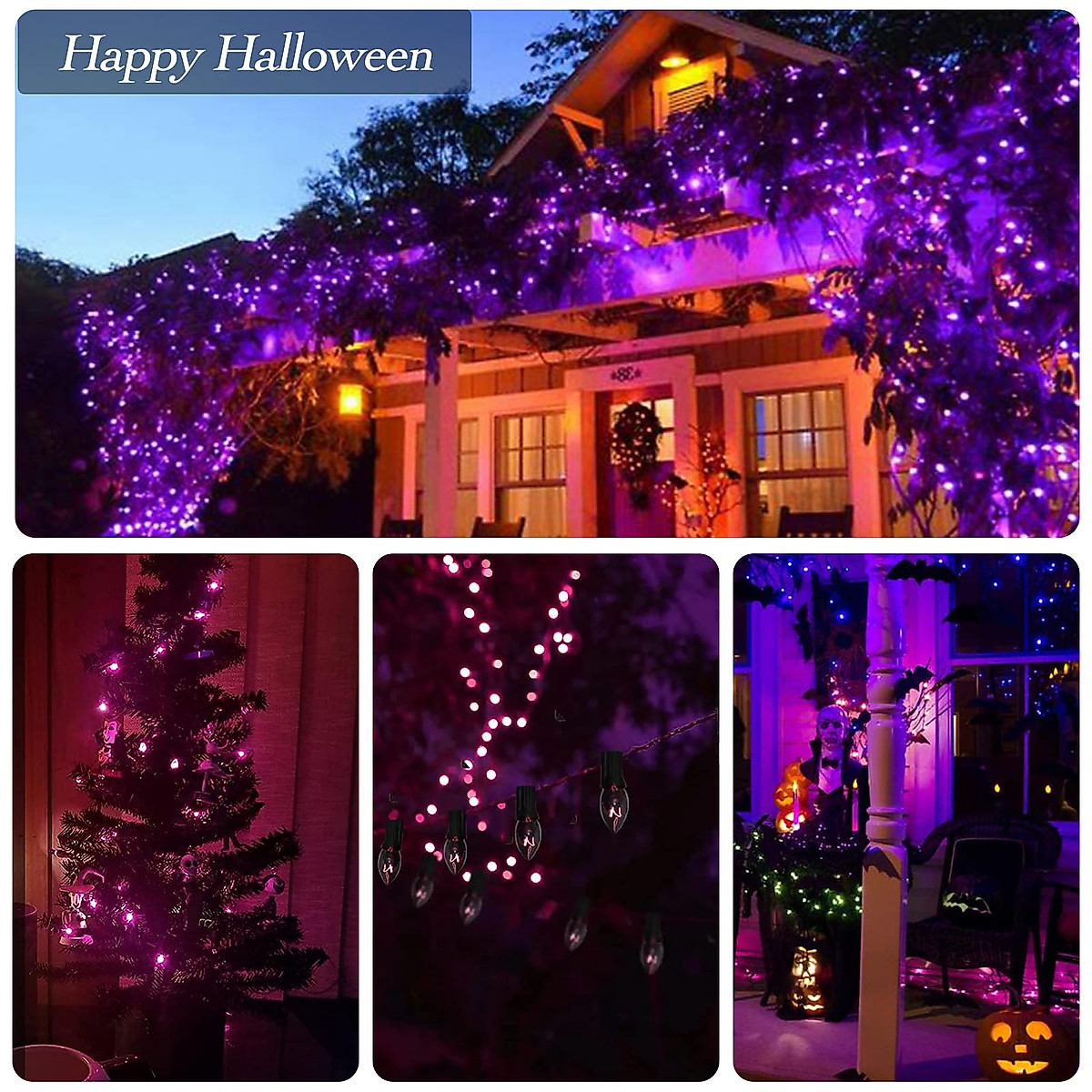 CHYSUPER C7 Replacement Bulbs, Christmas Light Bulbs, Dark Purple 5W Incandescent Bulbs for Halloween Outdoor String Lights Xmas Tree Patio Party Decor, C7 Bulbs E12 Candelabra Base- 25 Pack