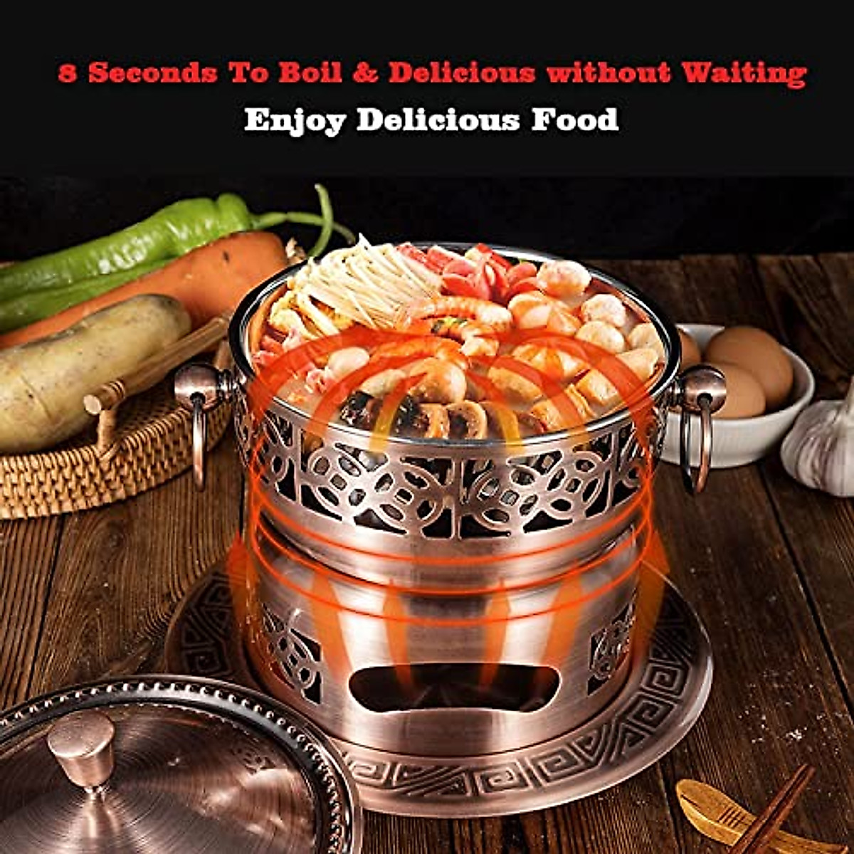 Chafing Dish Buffet Stainless Steel Food Warmer - Soup Pot Cookware with Alcohol Lamp - Shabu-Shabu Chinese Hot Pot -Great for Entertaining Restaurant (Color : Copper)