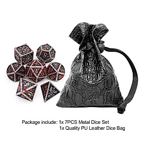 Haxtec Blood Splatter Metal DND Dice Set W/Gift Leather Dice Bag Bloodstained D&D Dice Spider Web Pattern Polyhedral Dice for Dungeons and Dragons TTRPG Games
