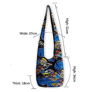 Unknown Ethnic Style Bag Tie Dye Hippie Bag Sling Bag in Classic Baja Jacket Fabric Bohemian Lady's Everyday Crossbody Shoulder Bags Women Tourist Cotton Fabric Bag (1240), 15" x 10" x 5"