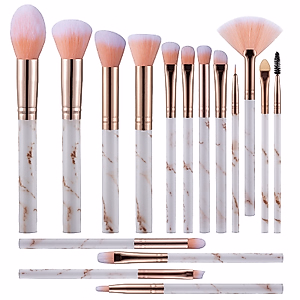 16PCs Marble Makeup Brushes Set Premium Synthetic Face Eye Lip Make Up Brush Kits for Foundation, Powder,Eyeshadow,Eyebrow,Eyelash,Eyeliner,Blending,Concealer,Contour,Highlight