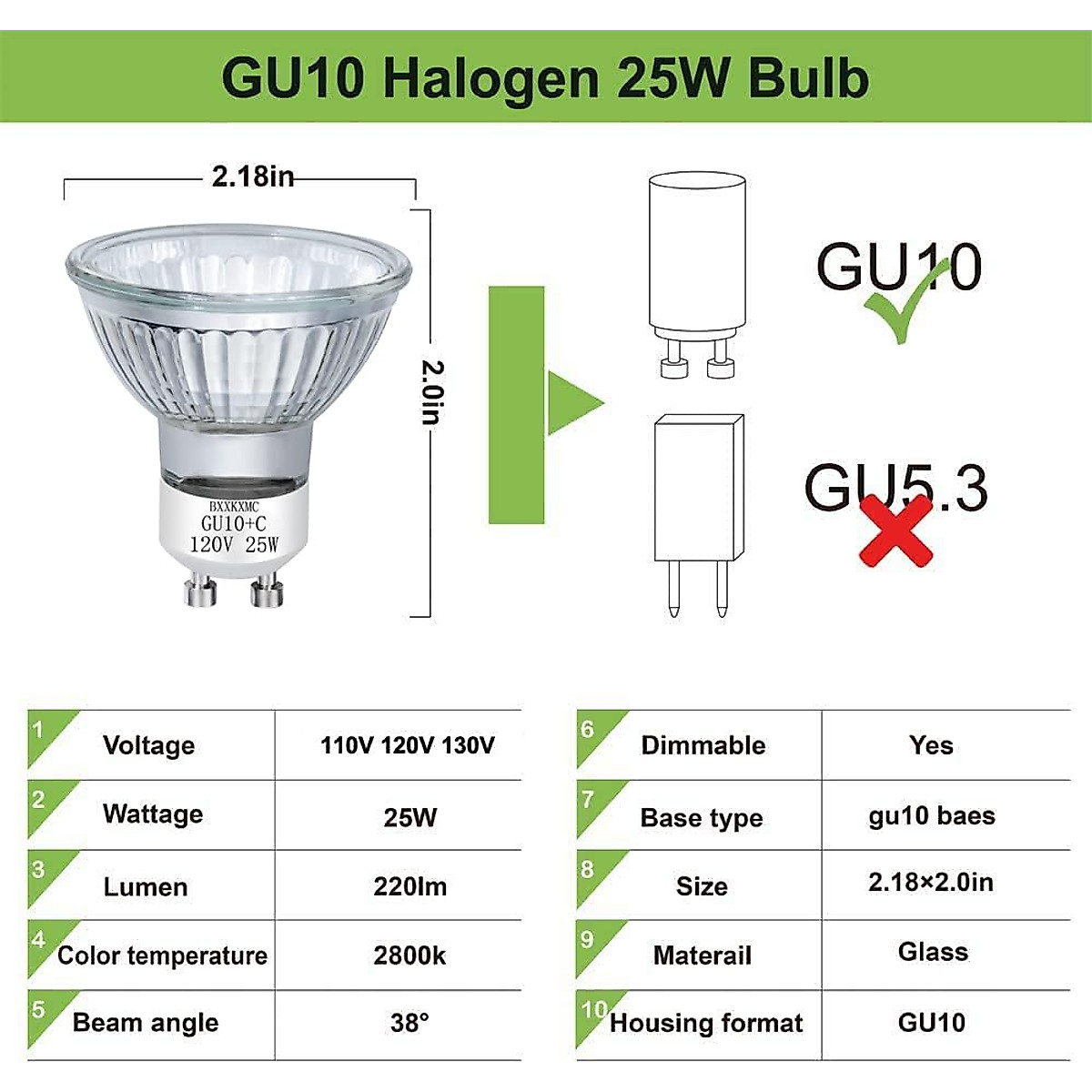 BXXKXMC GU10 Halogen Bulb 120v 25W Halogen Light Bulbs, 2800k Warm White gu10 Dimmable for Track Light Bulbs,Glass Cover for Range Hood Light Bulbs…