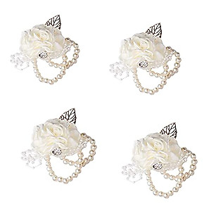 4 Pieces/lot Silk Flowers Wedding Bride Wrist Corsage Women Girls Hand Flower Party Decor (Ivory Wrist Corsage)