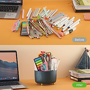 DOCMON Pencil Holder for Desk, 360 Degree Rotating Pen Holder Desk Organizer, Spinning Makeup Brush Holder, 5 Slots Pen Cup for School, Office, Home, Art Supply (Dark green)