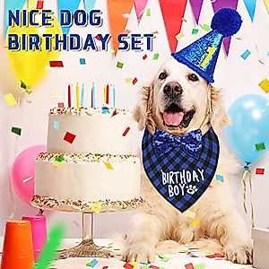 Dog Birthday Party Supplies Birthday Boy Girl Cake Bandana Triangle Scarf Clothes Shirt Cute Hat, Bow Tie Collar with 0-8 Numbers for Dog Puppy 1st Birthday Outfit (Elegant Style)