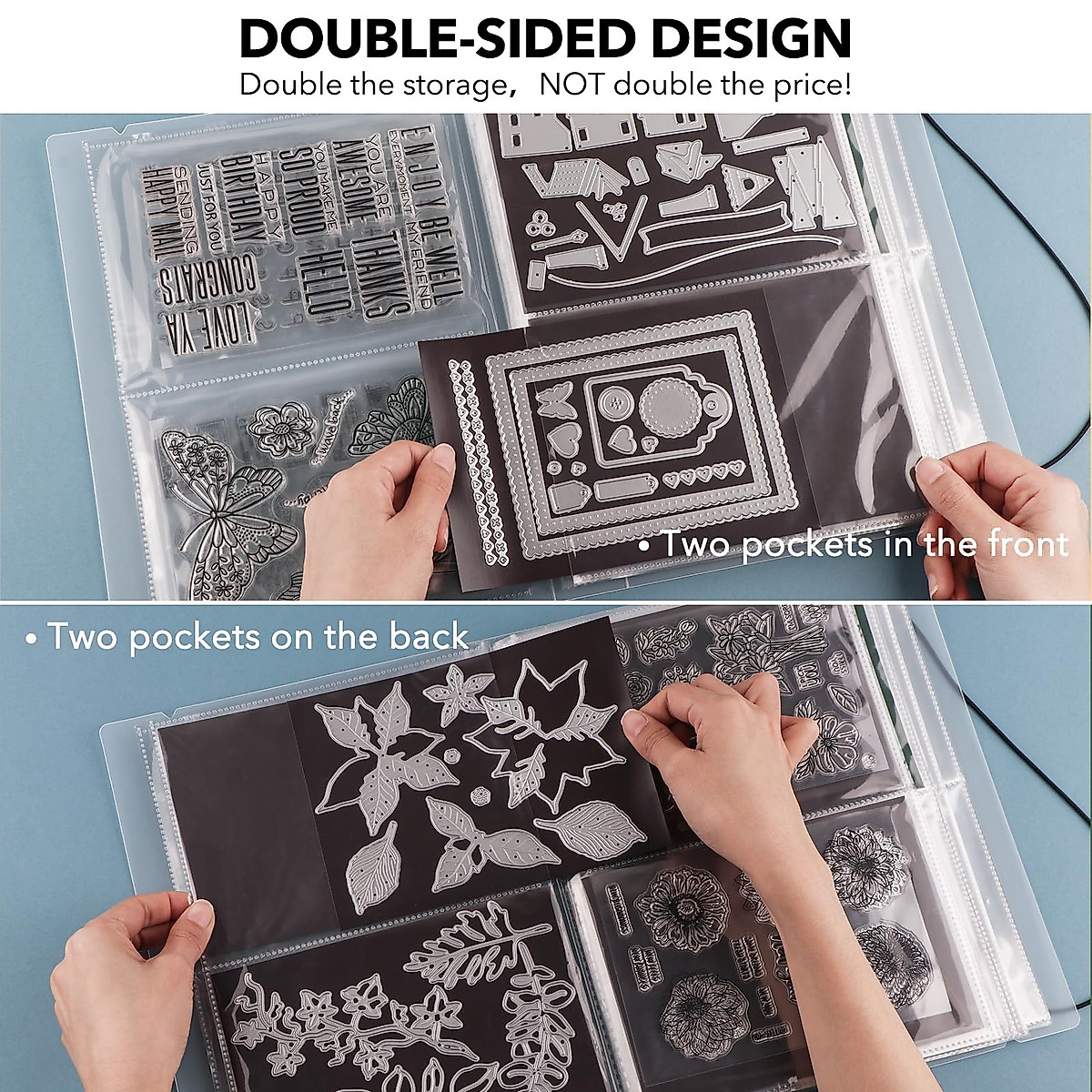 Briartw 5 Pack Large Storage Book,Sticker Photo Storage Album,Stamp Cutting Dies Storage Book Organizer Folder with 80 Pockets/20 Pages,double-sided Design,4 Pockets Each Page