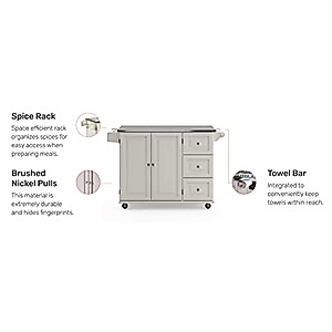 Homestyles Kitchen Cart with Stainless Steel Metal Top Rolling Mobile Kitchen Island with Storage and Towel Rack 54 Inch Width Off White