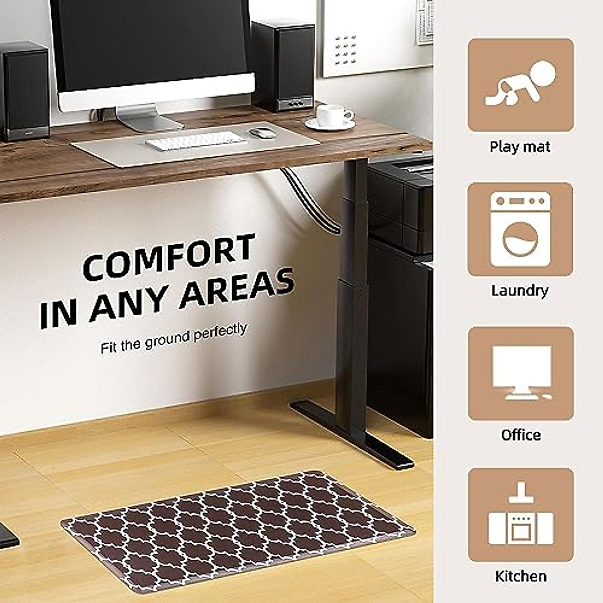 VRINO 0.47 InchThick Kitchen Floor Mat ， Waterproof, Non Slip, Comfortable Standing Kitchen Memory Foam Floor Mats ， for Kitchen, Office, Sink,Red-17.3×47""