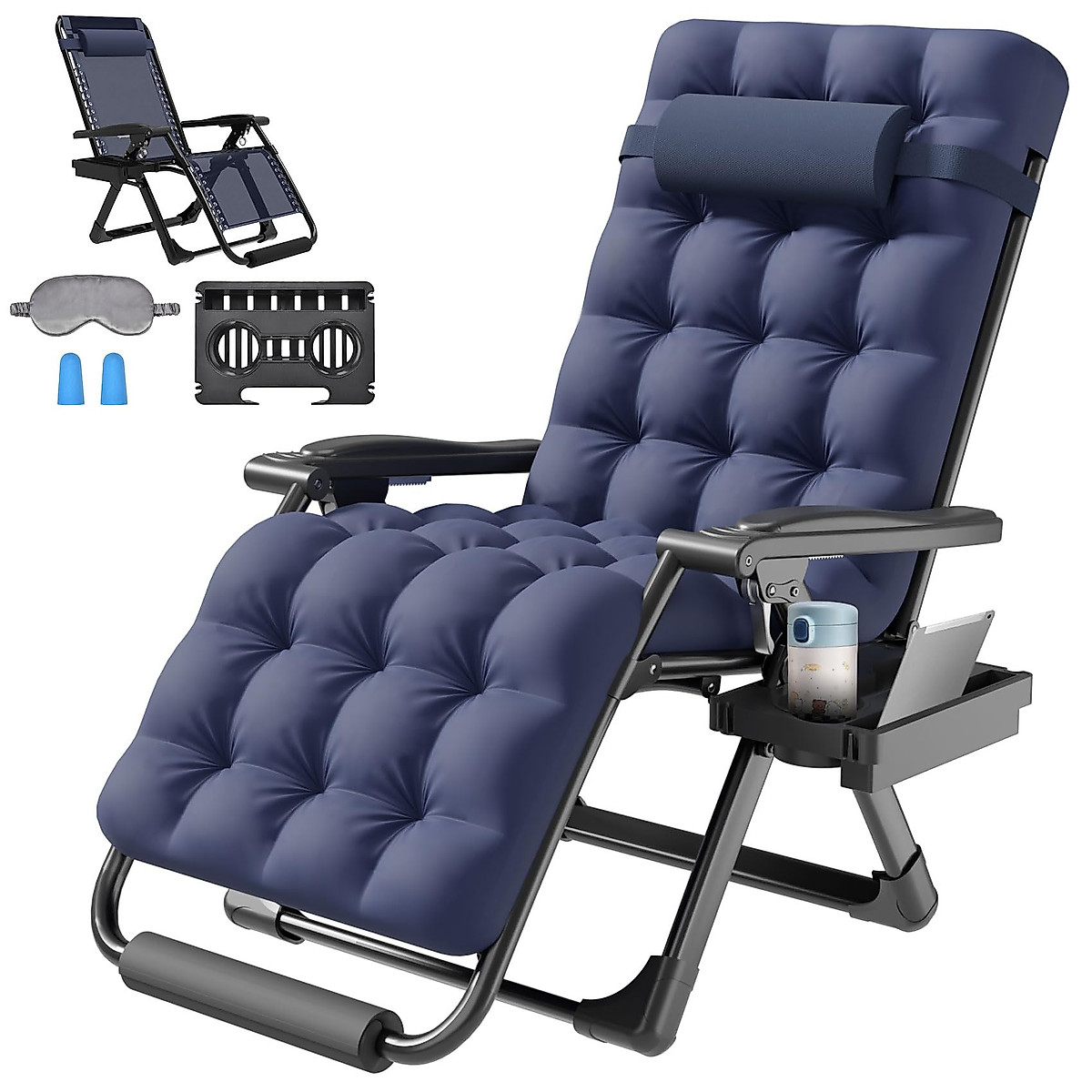 ZENPETIO 26In ZeroGravity Chair, Zero Gravity Recliner Lounge Chair for Indoor and Outdoor, Reclining Camping Chair for Lawn and Patio, Anti Gravity Chair w/Cushion, Cup Holder and Footrest, 440LBS