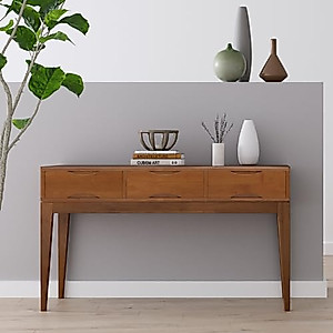SIMPLIHOME Harper Solid Hardwood 54 Inch Wide Mid Century Modern Console Sofa Table in Teak Brown, for The Living Room Entryway and Bedroom
