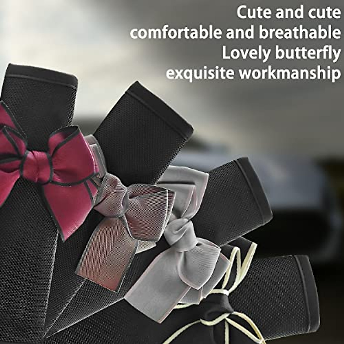 AUCELI 2 Pcs Bow Tie Auto Seat Belt Cover, Soft Ice Silk Car Seatbelt Shoulder Pad for a More Comfortable Driving, Safety Strap Neck Cushion Protector, Car Accessories for Adult Kid