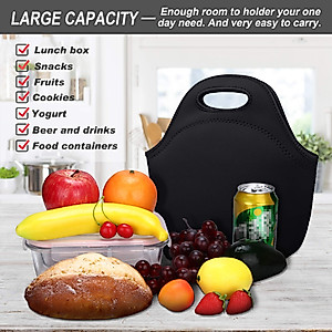 Neoprene Lunch Bag for Women Insulated Lunch Tote Bags Washable Lunch Container Box for Work Picnic Lightweight Meal Prep Bags for Men (Black)