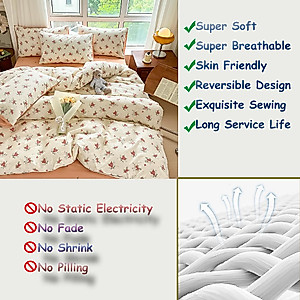 CinYana 100% Cotton Floral Duvet Cover Set 3 PCS Chic Garden Bedding Set Queen Mini Floral Duvet Cover Reversible Floral Comforter Cover Soft Breathable for All Seasons (Beige,Queen)