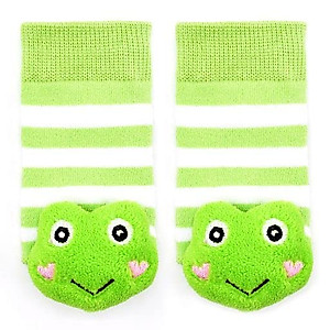Green Frog Boogie Toes Rattle Sock, 1-Pair (1-2 Year) Rattles Foot Finder, Rattle Sock Baby Toddler Toy, Present Gift for Newborn Infant Babies Boy Girl Bebe