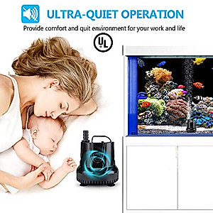 CWKJ Fountain Pump, 550GPH (40W 2200L/H) Submersible Water Pump, Durable Outdoor Fountain Water Pump with 6.5ft Tubing (ID x 1/2-Inch) for Aquarium, Pond, Fish Tank, Water Pump Hydroponics, Backyard