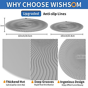 WISHSOM Multi-use Microwave Mat, Trivets for Hot Dishes, Food Grade Silicone Hot Pads for Kitchen, BPA Free, 2PCS, 12+10 Inch, Hot Pads for Kitchen Pot Holders Placement, Heat Resistance,Gray
