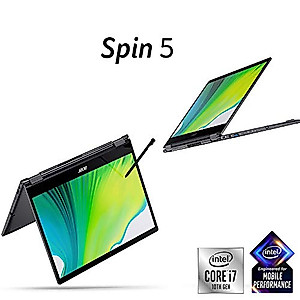 Acer Spin 5 Convertible Laptop, 13.5" 2K 2256 x 1504 IPS Touch, 10th Gen Intel Core i7-1065G7, 16GB LPDDR4X, 512GB NVMe SSD, Wi-Fi 6, Backlit KB, FPR, Rechargeable Active Stylus, SP513-54N-74V2