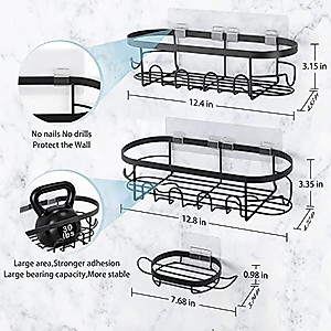 TARNABY Shower Caddy, RustProof Stainless Steel Shower Organizer Shelf, No Drilling Traceless Adhesive Shower Storage Rack for Bathroom, Kitchen（Black 3Pack