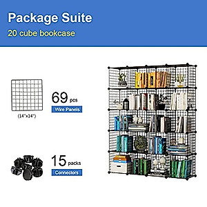 KOUSI Storage Cube - 14"x14" Cube (20 Cubes) Organizer Stackable Cubes for Storage Cubby Unit Wire Bookshelf, Black Wire
