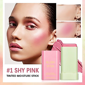 Multi-Use Makeup Blush Stick - Waterproof, Tinted Moisturizer for Eyes, Lips, Cheeks in Shy Pink