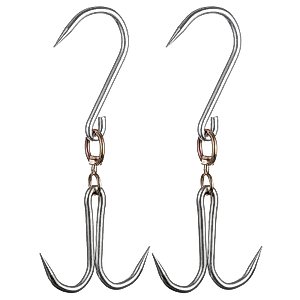 uxcell 14.5'' Double Meat Hooks, 0.41'' Thickness Galvanized Integrated Swivel Meat Hook for Hanging Drying Smoking Meat Products, 2Pcs