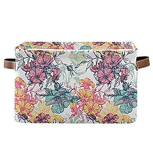 ALAZAElegant Rose Flower Storage Basket Rectangle Collapsible Storage Bins with Handles Durable Canvas Toy Basket Organizer Bin for Shelf Closet Bedroom Home Office,Pack 2