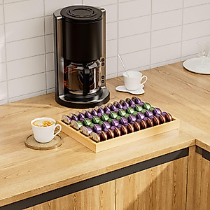 MinBoo Bamboo Coffee Pod Storage Holder Drawer Insert for Counter Compatible Nespresso Vertuo Vertuoline Capsules for Kitchen, Home, Office, Coffee Station