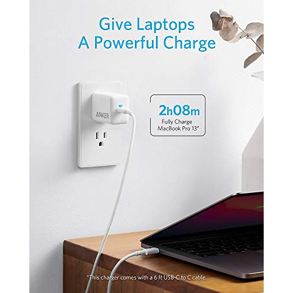 USB C Charger, Anker 65W PIQ 3.0 PPS Compact Fast Charger Adapter with 6 ft USB-C to USB-C Cable, PowerPort III Pod Lite, for MacBook Pro/Air, Galaxy S21/S10, Dell XPS 13, Note 10, iPhone and More