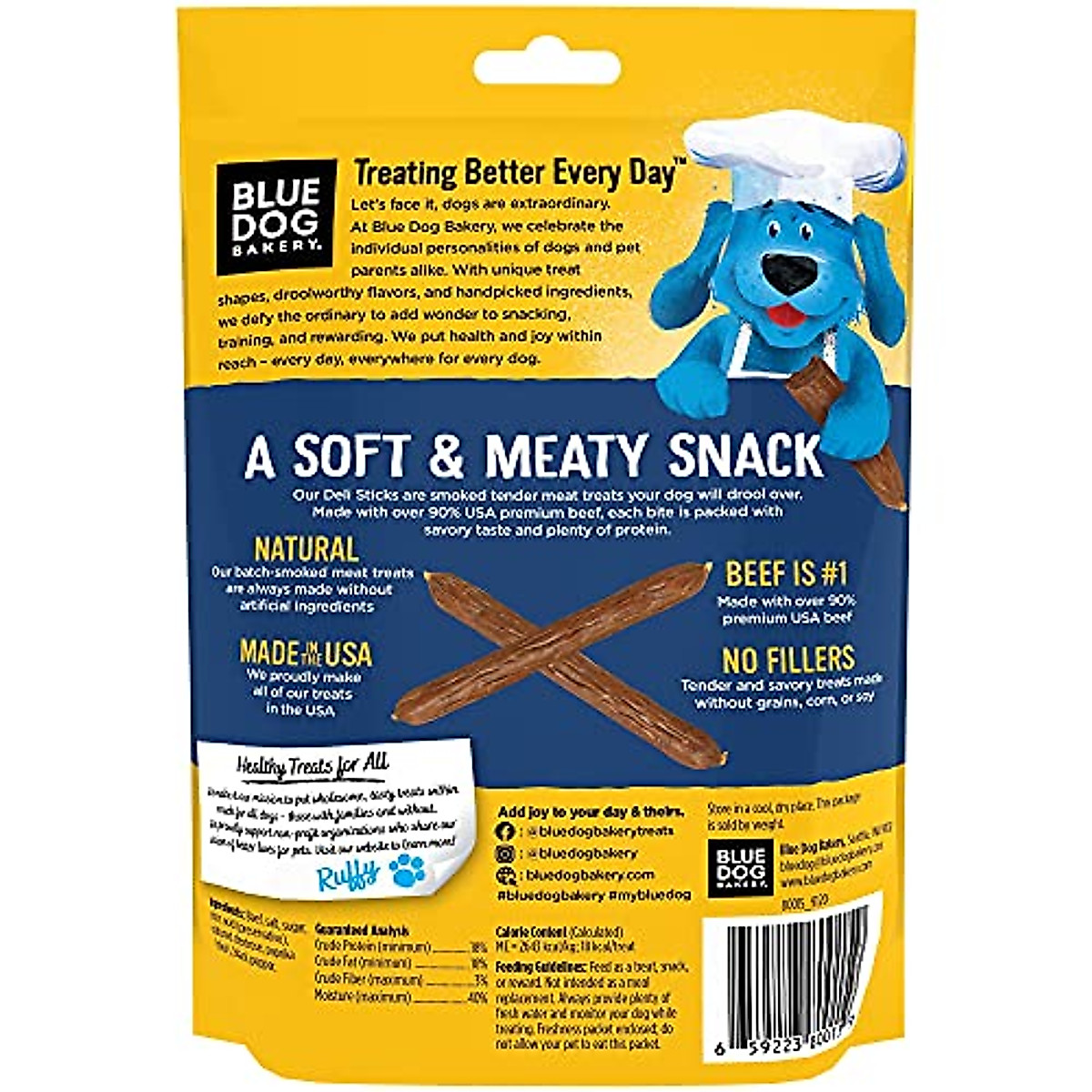 Blue Dog Bakery, Natural Dog Treats, Beef Sticks, Grain Free, USA Beef 7.8oz (1 Count)